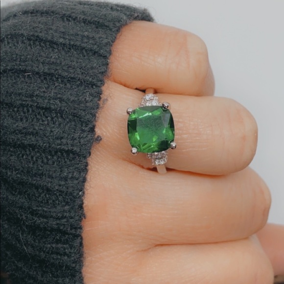 Jewelry | Emerald Cushion Cut Diamond Sterling Silver Ring | Poshmark
